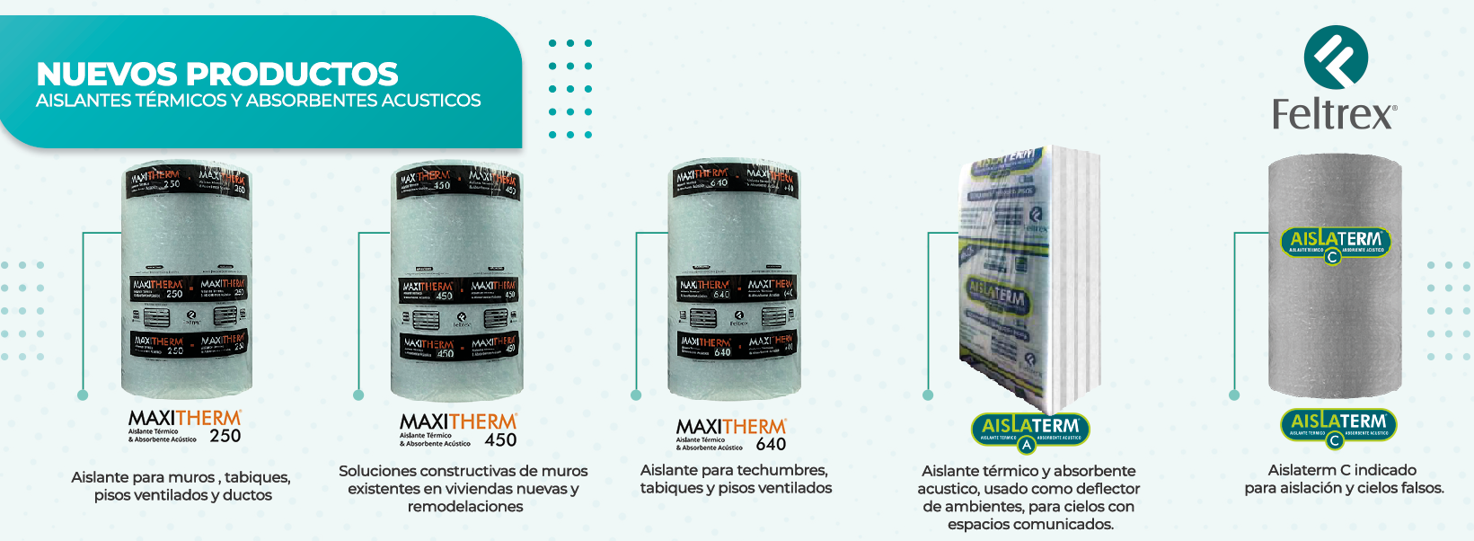 Feltrex, alfombras, pisos, persianas, textil hogar y aislantes.